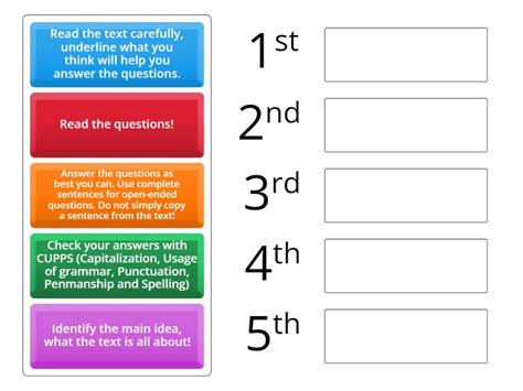 Reading Comprehension Strategy Steps Rank Order