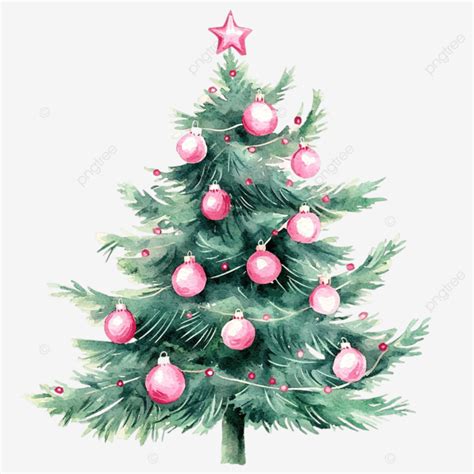 핑크 장식으로 축제 수채화 크리스마스 트리 수채화 크리스마스 트리 분홍색 Png 일러스트 및 이미지 에 대한 무료 다운로드 Pngtree