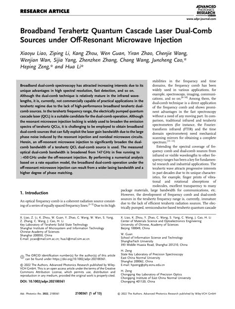 Pdf Broadband Terahertz Quantum Cascade Laser Dual‐comb Sources Under Off‐resonant Microwave
