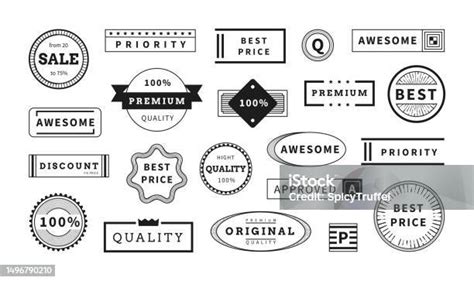 레트로 리본 스탬프 씰 라벨 품질 태그 보증 엠블럼 프리미엄 기호 페인트 각인 인증서 휘장 기호입니다 가격 할인 표시 검정 잉크 스티커 세트 벡터 아이콘 모음 0명에 대한