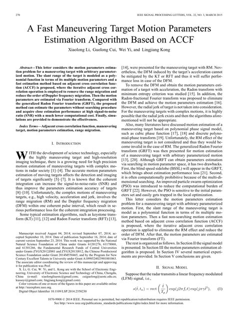 Pdf A Fast Maneuvering Target Motion Parameters Estimation Algorithm