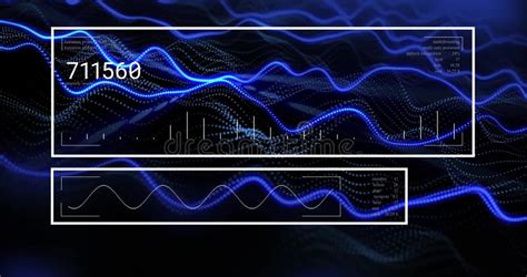 Blue Waveforms And Numerical Data Animation Over Digital Landscape
