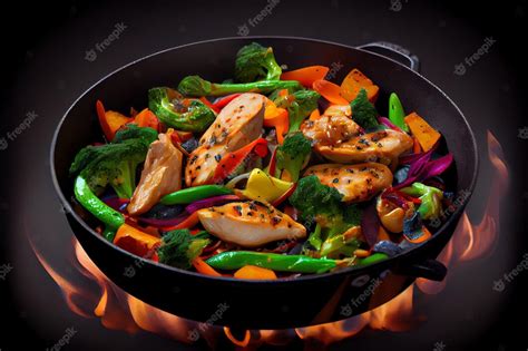 Premium Photo Wok Stir Fry Vegetables With Chicken Fillet