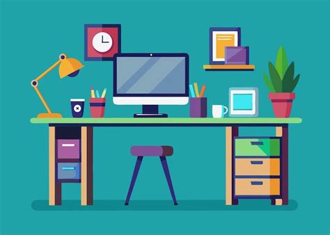 Computer Desk Vector Art Illustration Premium Ai Generated Vector