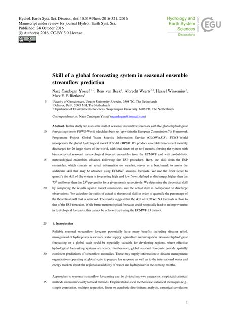 Pdf Skill Of A Global Forecasting System In Seasonal Ensemble