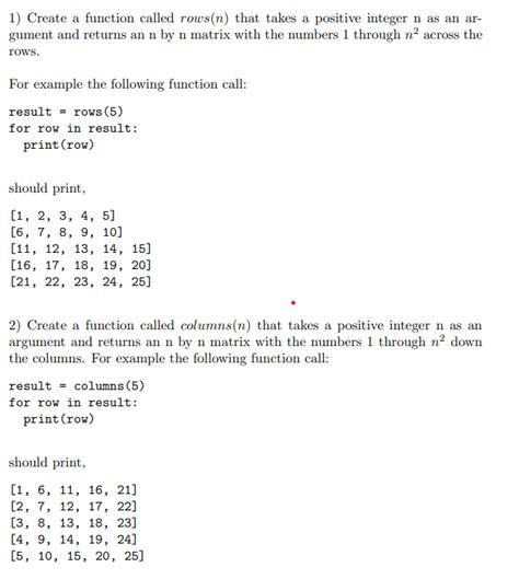 Solved 1 Create A Function Called Rowsn That Takes A