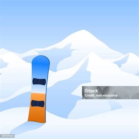 스키장 언덕과 산 풍경에 스노우 보드 극단적 인 관광 배너입니다 벡터 일러스트레이션 개념에 대한 스톡 벡터 아트 및 기타 이미지 개념 개념과 주제 건강한 생활방식