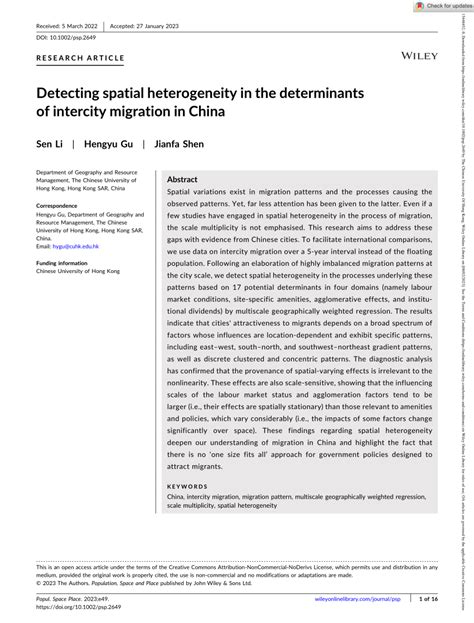 Pdf Detecting Spatial Heterogeneity In The Determinants Of Intercity Migration In China
