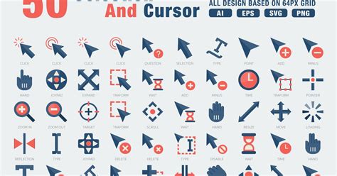 50 Selection And Cursor Flat Style Icons Icons Ft Selection And Pointer Envato