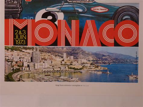 Original Jacques Ramel French Grand Prix Travel Art Print Monaco 1973 Linen Backed Very Fine