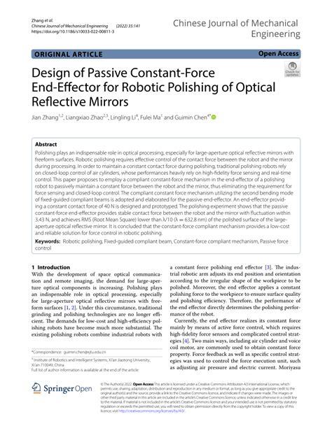 Pdf Design Of Passive Constant Force End Effector For Robotic