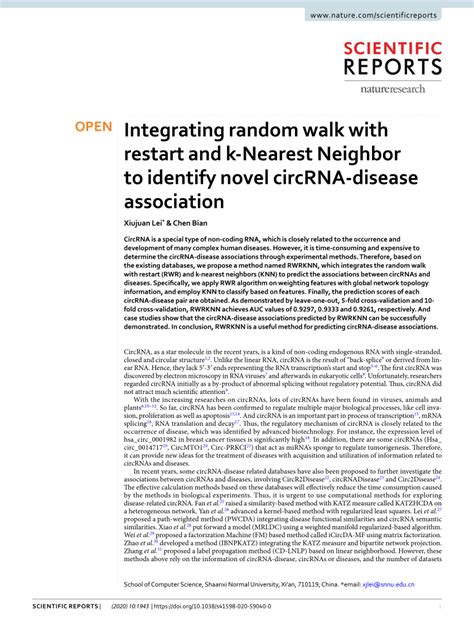 Pdf Integrating Random Walk With Restart And K Nearest Neighbor To Identify Novel Circrna