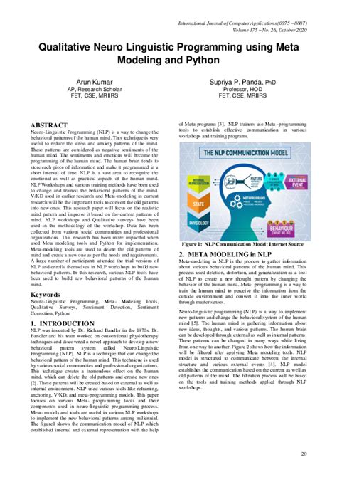 Pdf Qualitative Neuro Linguistic Programming Using Meta Modeling And