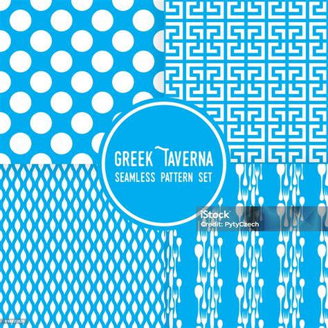 블루 그리스 선술집 테마입니다 장신구 점 및 칼 모양입니다 원활한 벡터 패턴 배경 세트 그리스에 대한 스톡 벡터 아트 및 기타 이미지 Istock