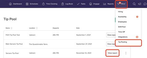 Tip Pooling Report Shifts