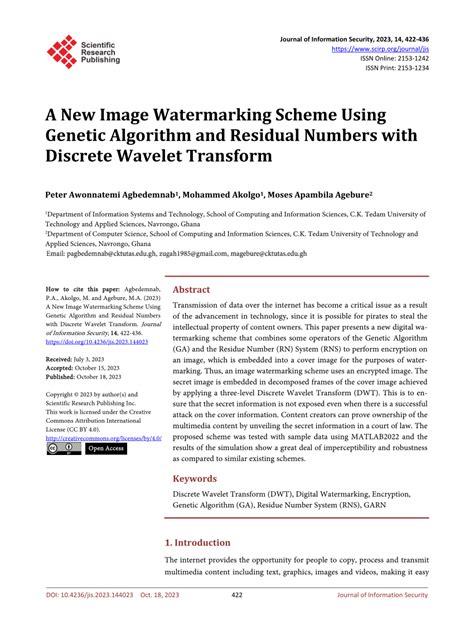 PDF A New Image Watermarking Scheme Using Genetic Algorithm And