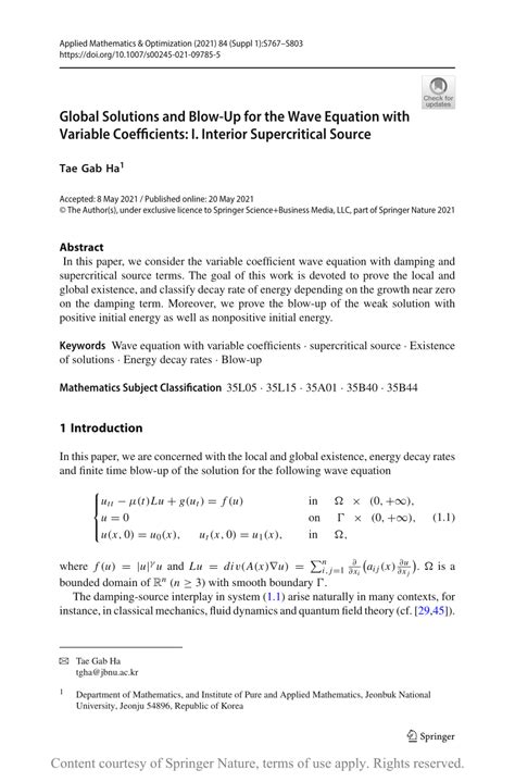 Global Solutions And Blow Up For The Wave Equation With Variable Coefficients I Interior