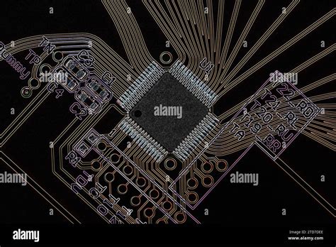 An Overhead View Of A Printed Circuit Board With A Microprocessor With A Negative Image Effect