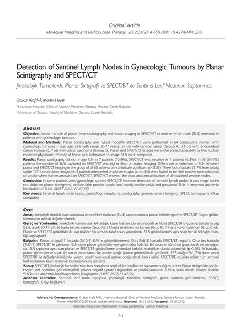 Pdf Detection Of Sentinel Lymph Nodes In Gynecologic Tumours By Planar Scintigraphy And Spectct