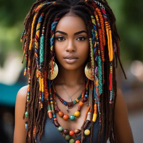 Beautiful Woman With Colorful Beads Necklace Melanin Queen Multicolor