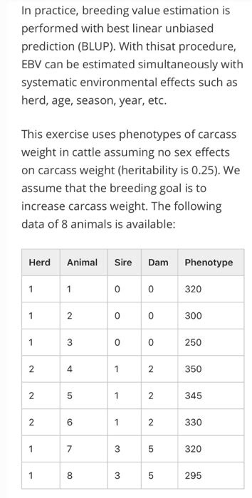 Solved In Practice Breeding Value Estimation Is Performed