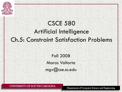 Ppt Csce 580 Artificial Intelligence Ch 5 Constraint Satisfaction
