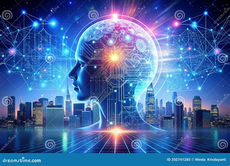 Ai Brain Futuristic City Digital Network Glowing Connections Stock
