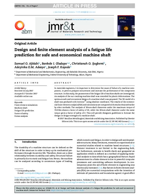 Pdf Design And Finite Element Analysis Of A Fatigue Life Prediction For Safe And Economical