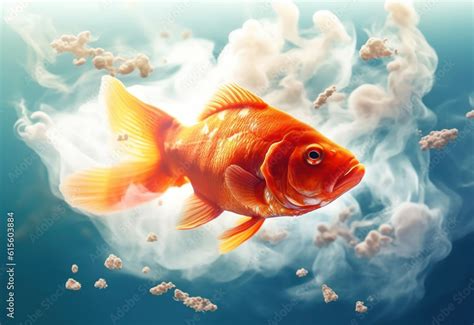 Fish In Dirty Water With Microplastics And Debris Suffering From