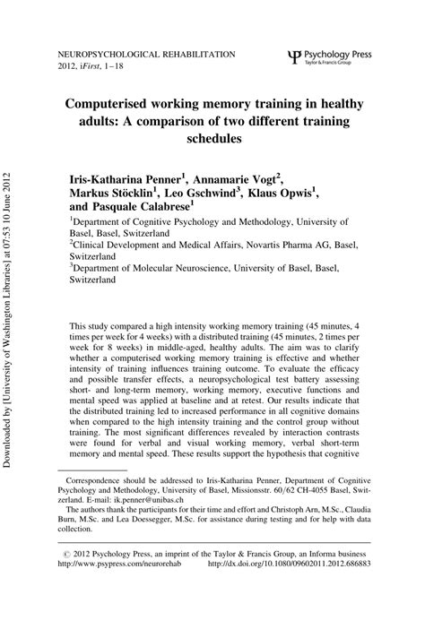 Pdf Computerised Working Memory Training In Healthy Adults A Comparison Of Two Different