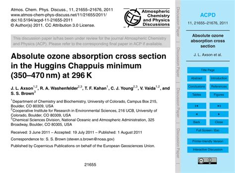 Pdf Absolute Ozone Absorption Cross Section In The Huggins Chappuis