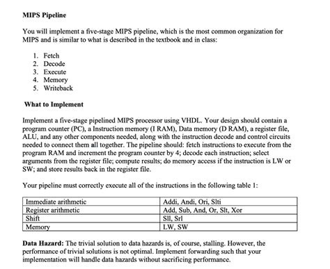 Mips Pipeline You Will Implement A Five Stage Mips