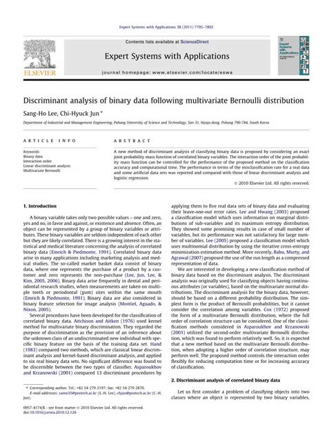 Pdf Discriminant Analysis Of Binary Data Following Multivariate