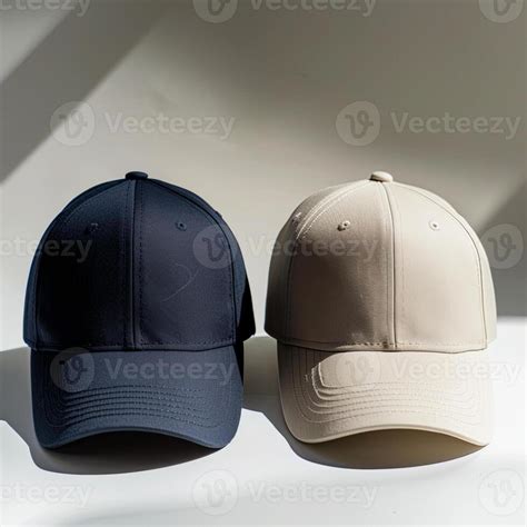 Two Solid Color Baseball Caps One In Navy Blue And The Other In Light