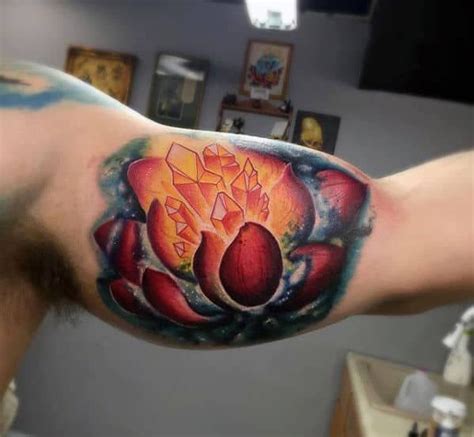 cool 3d crystal flower mens inner arm bicep tattoo nudebros1