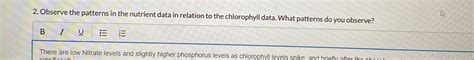 Solved Observe The Patterns In The Nutrient Data In Relation