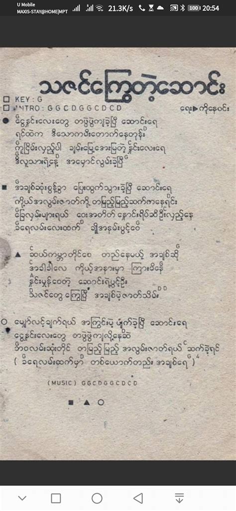 မွန်းအောင် သီချင်းတွေထဲက Guitar Chords And Lyrics