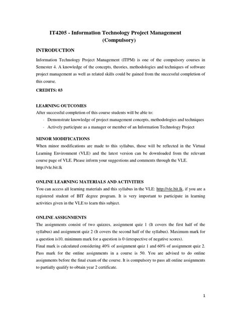 It Project Management Pdf Project Management Business