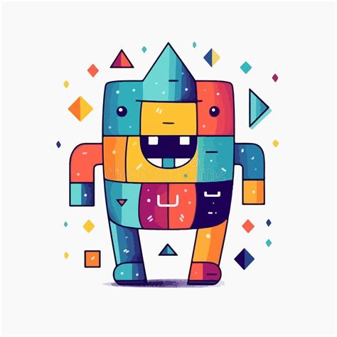 Cartoon Happy Robot Cube Vector Illustration Funny Cartoon Character Stock Vector