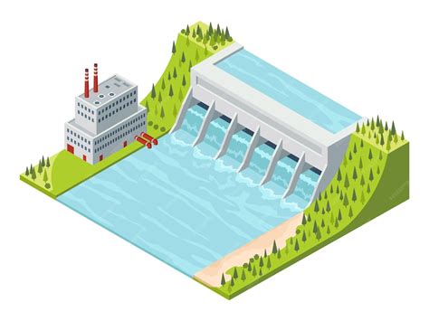Premium Vector Hydro Power Isometric Hydroelectric Power Plant