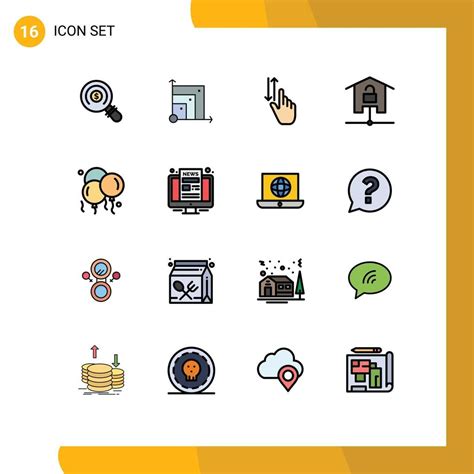 Universal Icon Symbols Group Of 16 Modern Flat Color Filled Lines Of