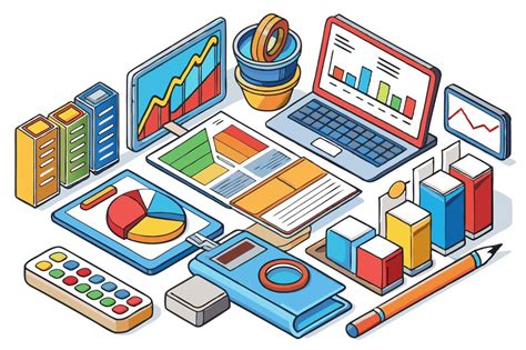 Isometric Illustration Of Business Data Analysis Charts Graphs And Tools Premium Ai Generated