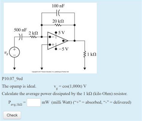 Solved Calculate The Average Power Dissipated By The 1 K Ohm