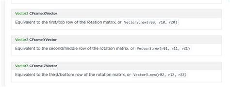 CFrame Documentation Doesn T Mention XVector YVector ZVector