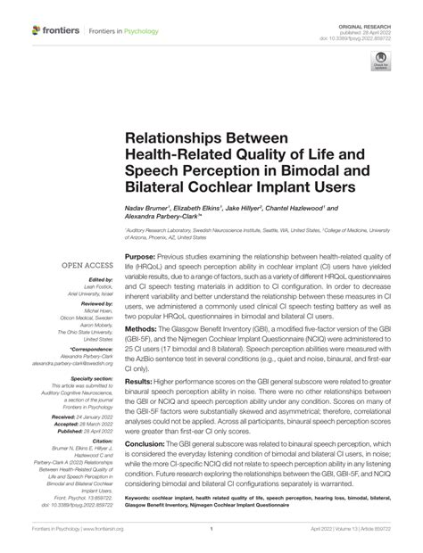 Pdf Relationships Between Health Related Quality Of Life And Speech