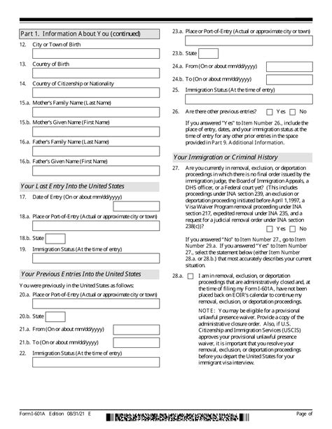 Uscis Form I 601a Download Fillable Pdf Or Fill Online Application For