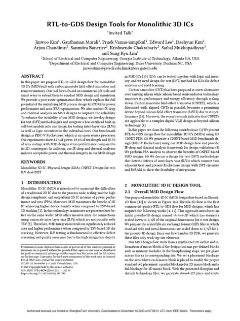 rtl to gds design tools for monolithic 3d ics pdf integrated