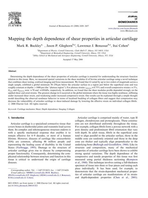 Pdf Mapping The Depth Dependence Of Shear Properties In Articular