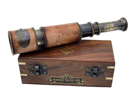 Telescope Maritime Sailors Masterpiece With Wooden Box Nautical 14