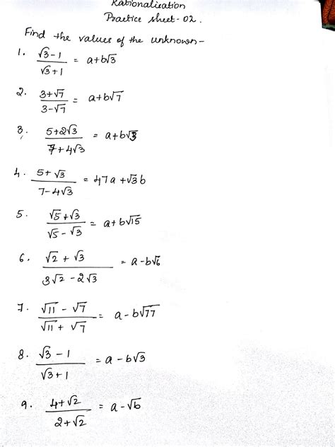 Cbse Icse Class 9 Rationalisation Practice Sheets
